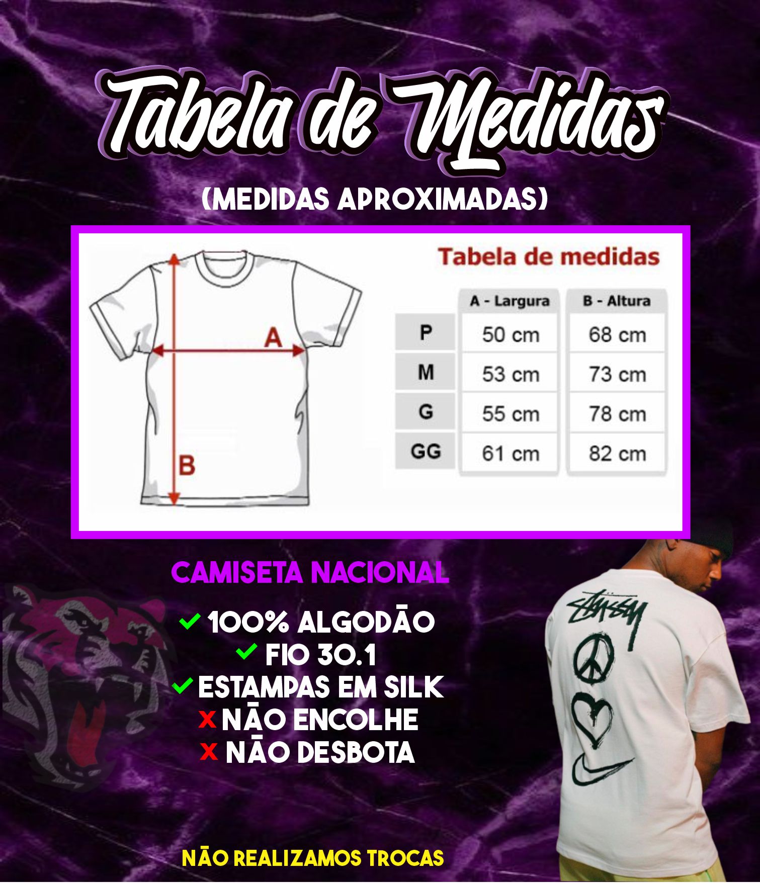 B&F Store Sneakers - Guia de Medidas Camisetas