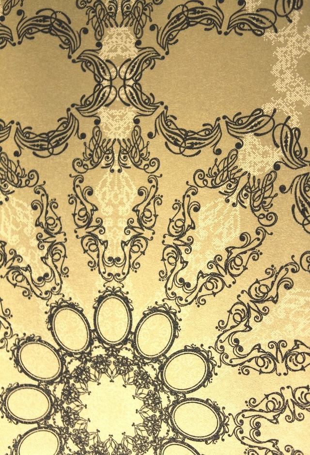 papel tapiz Deluxe 41007-40, color negro con dorado, diseño geométri