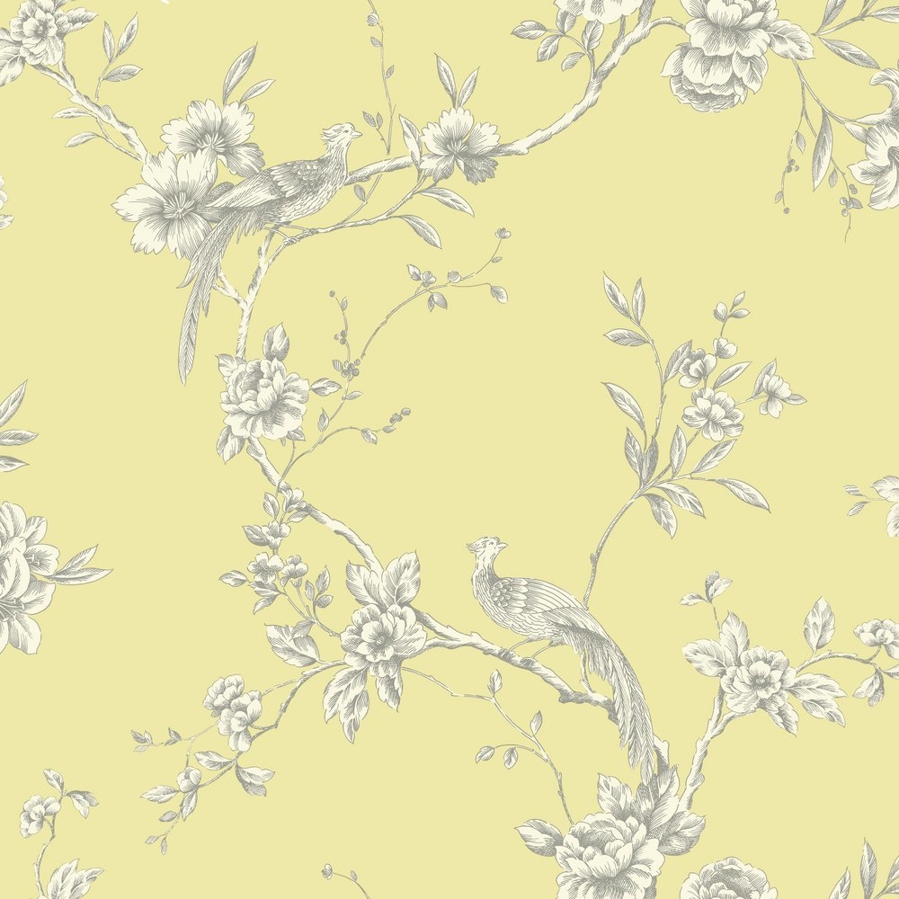 papel tapiz amarillo con pavo reales
