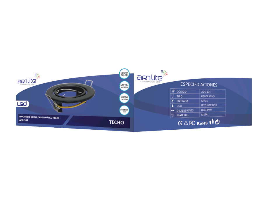 EMPOTRABLE DIRIGIBLE ARO METÁLICO NEGRO INTERIOR BASE MR16