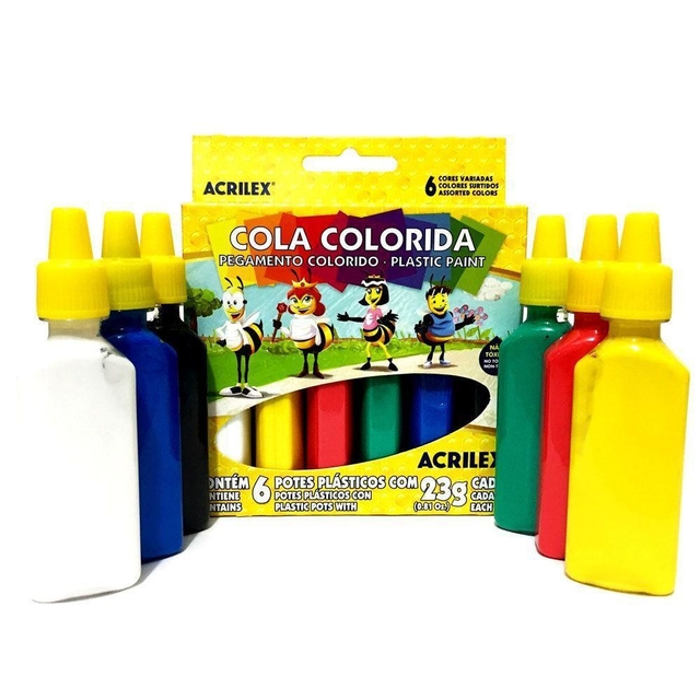 COLA COLORIDA 6 CORES ACRILEX - Tem de Tudo Papelaria