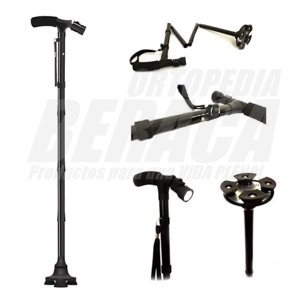 Bastón PLEGABLE de Aluminio con LINTERNA y Base De 4 Puntos | Importado