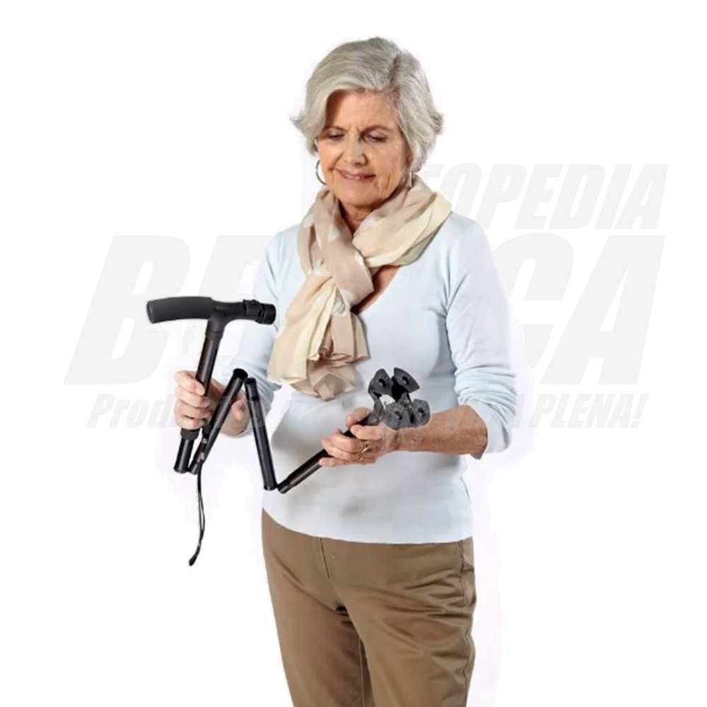 Bastón PLEGABLE de Aluminio con LINTERNA y Base De 4 Puntos | Importado