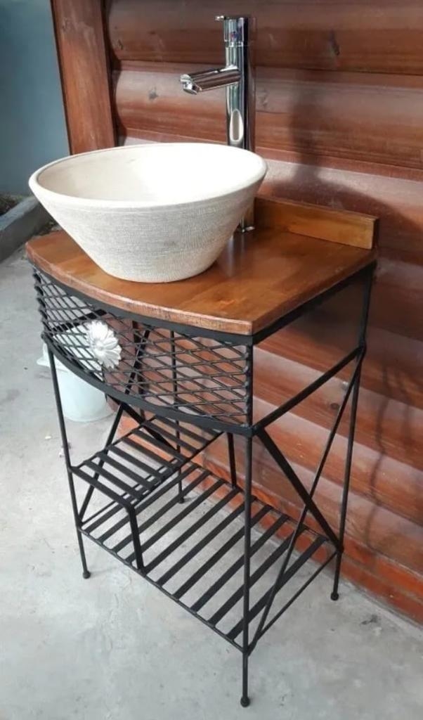 Vanitori flor Hierro Y Madera Estilo Industrial