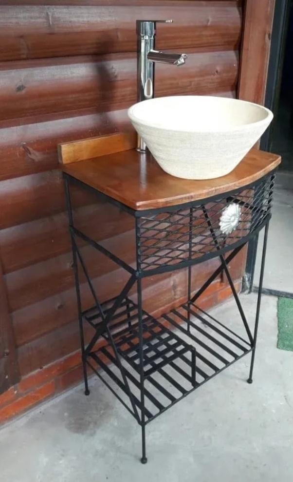 Vanitori flor Hierro Y Madera Estilo Industrial