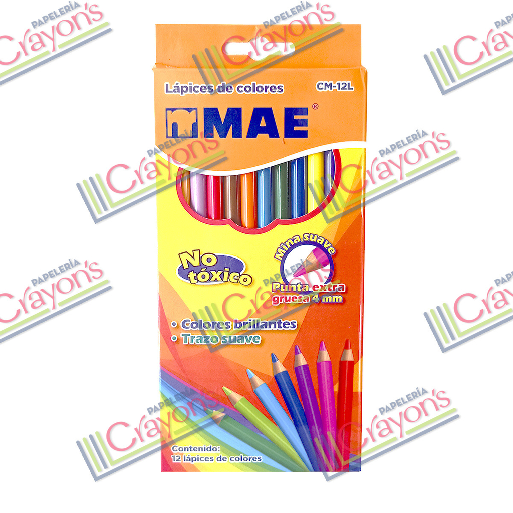 COLORES MAE LARGOS 12 PIEZAS - Papeleria Crayons