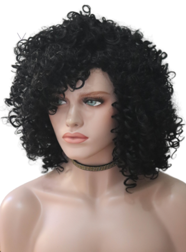 Peruca Cacheada Preta Curta Média Volumosa Black Power 50cm