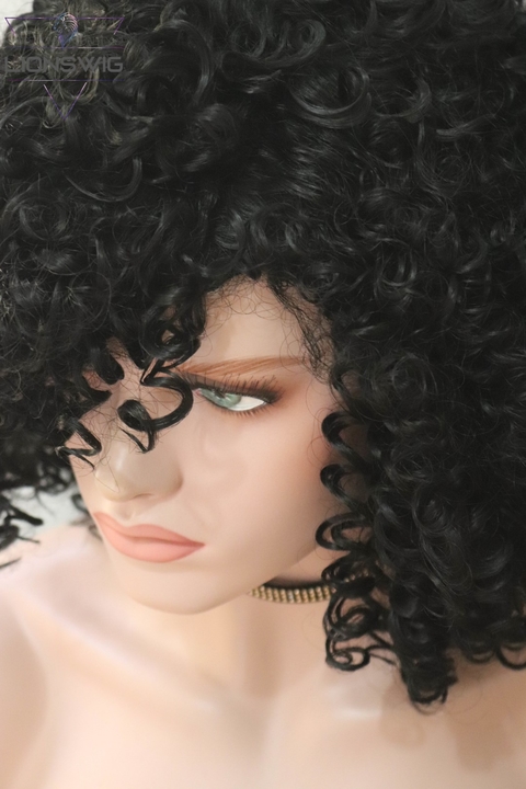 Peruca Cacheada Preta Curta Média Volumosa Black Power 50cm