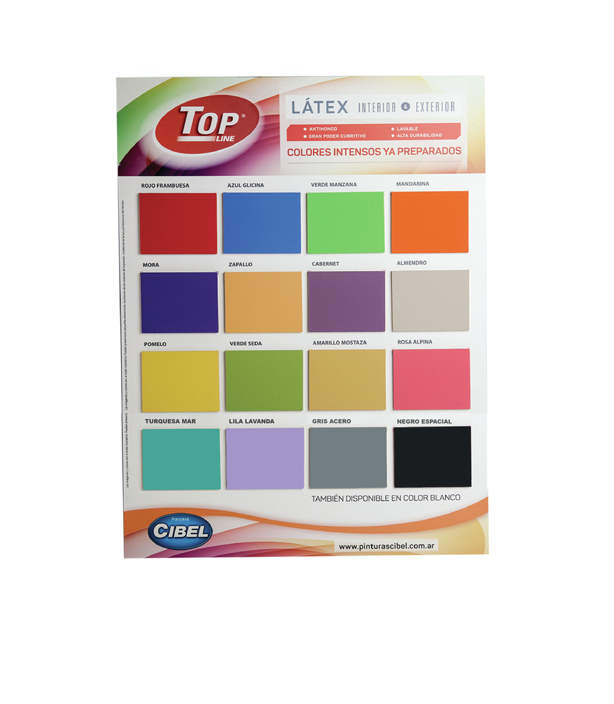 Látex Lavable Interior & Exterior de Colores Mate TOPLINE 4 litros