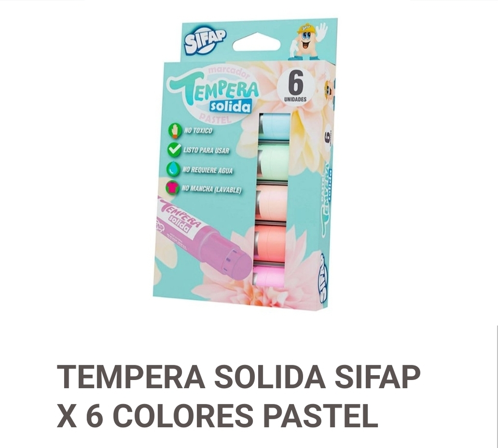 tempera solida sifap x 6 colores pastel