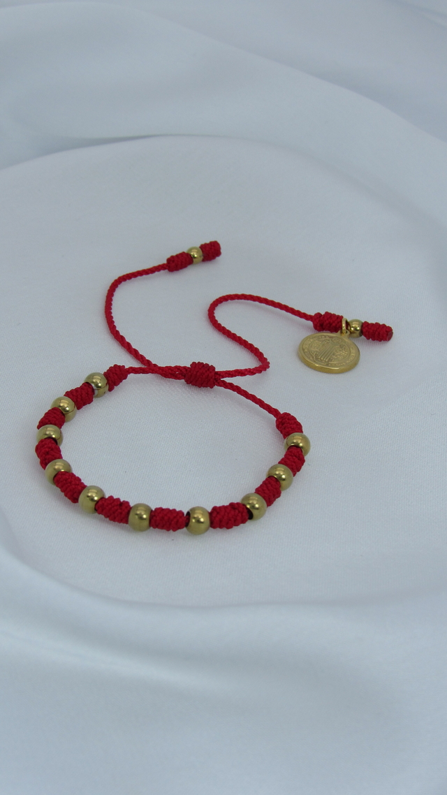 Pulsera denario san Benito en rojo - LA BIJOUTERIA