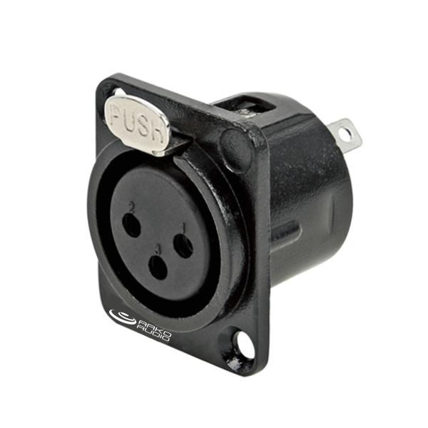 Conector Xlr Fêmea De Painel 3 Pinos Preto Com Pinos Folhados Em Ouro ...