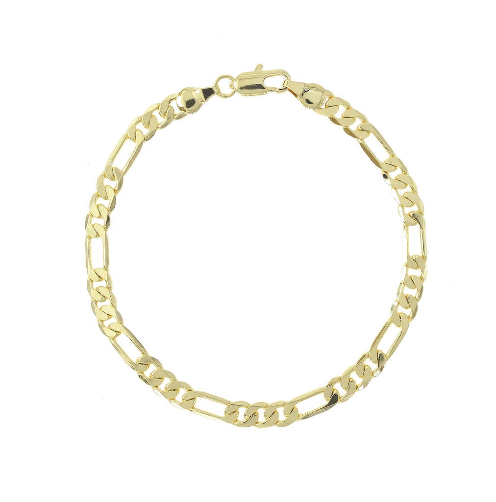 Pulso Eslabón 3x1 Fígaro 5mm Chapa De Oro 18k