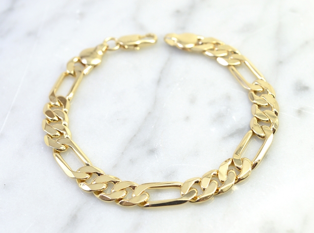 Pulso Eslabón 3x1 Fígaro 8mm Chapa De Oro 18k