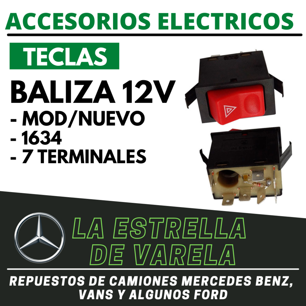 TECLAS - BALIZA 12V - MODELO NUEVO - 1634 - 7 TERMINALES - KOSTAL