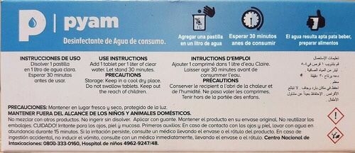 Pastillas Potabilizadoras Agua Pyam X 50 Comprimidos Flex