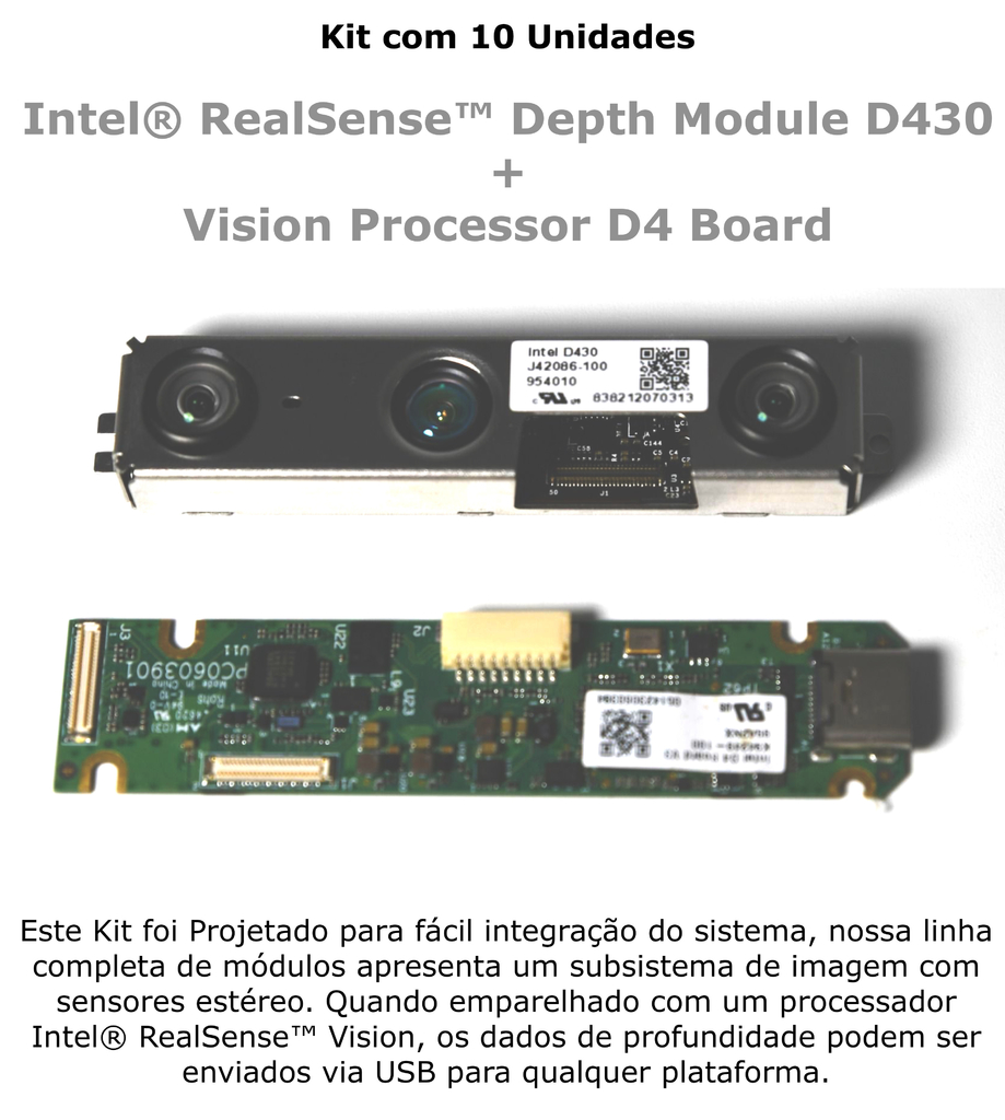 Intel RealSense Depth Module D430 + Vision Processor D4 Board Bundle ...
