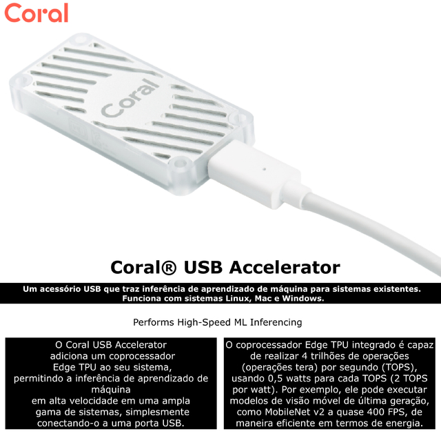 Coral USB Accelerator | Google Edge TPU coprocessor | USB 3.0 Tipo-C
