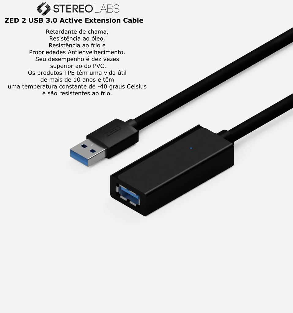 Stereolabs ZED 2 USB 3.0 Active Extension Cable 5 mts | Compatível com ...