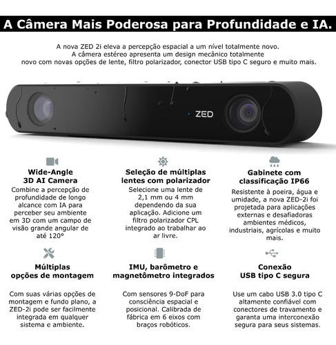 Stereolabs ZED 2i Ai Stereo Depth Camera IP66 | Distância Focal das ...