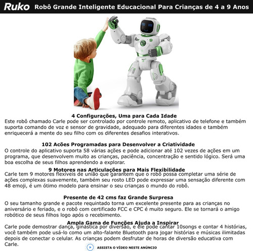 Ruko Carle Large Smart Robot Toys for Kids | Robô Gigante Inteligente ...