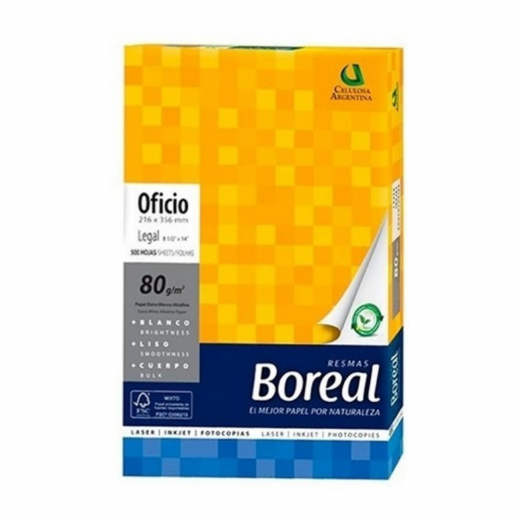 RESMA DE PAPEL BOREAL OFICIO 80GR. - Comprar en Click