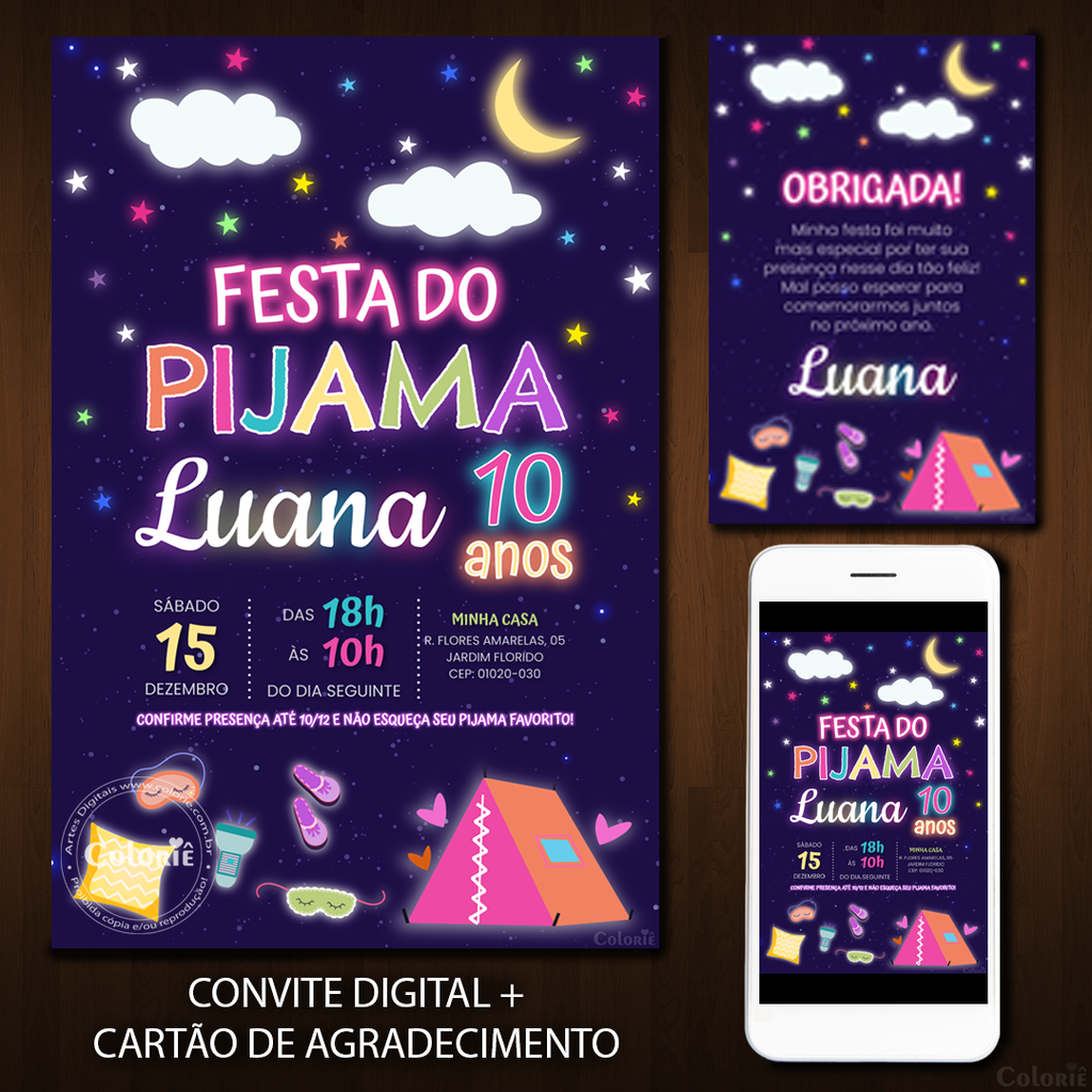 Convite para Festa Infantil com Tema Pijama