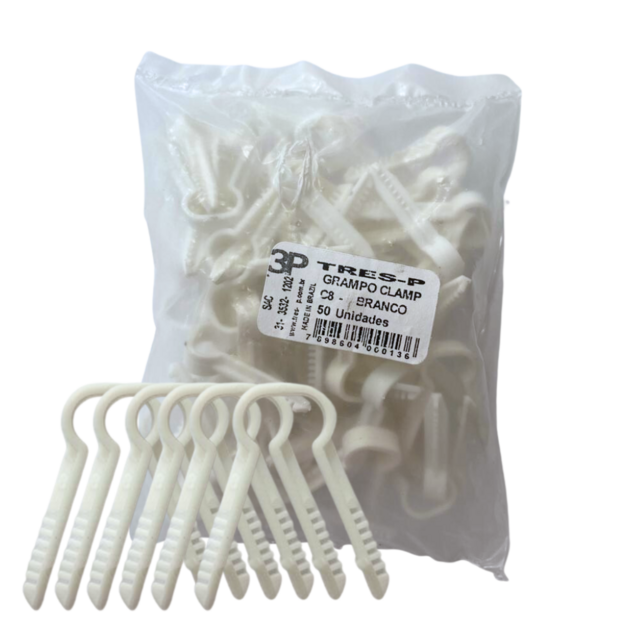 Grampo Bucha Clamp fixa fio C8 Branco 50 UN.