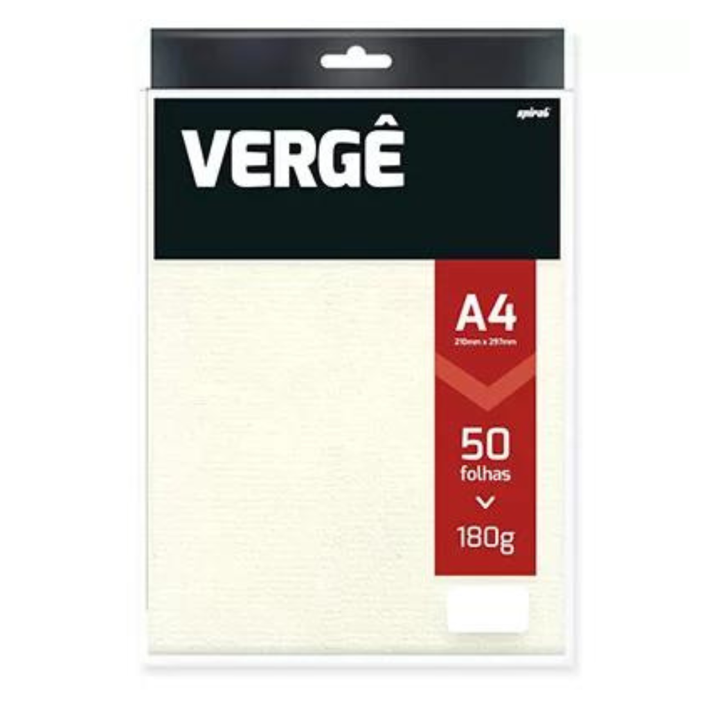Papel vergê 180g A4 branco com 50 folhas - JFKas