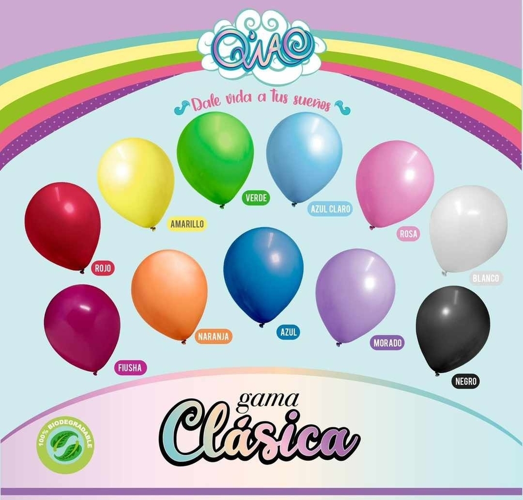 Bolsa 100 globos látex color clásico surtido