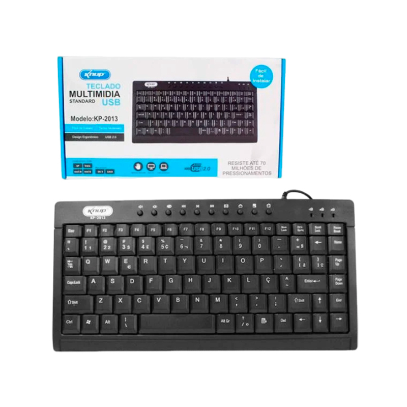 Mini Teclado USB Multimídia ABNT2 Preto KP-2013 Knup
