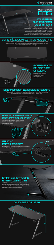 Mesa Gamer ThunderX3 ED5 Preta