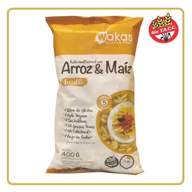 Wakas pasta multicereal con arroz y maiz