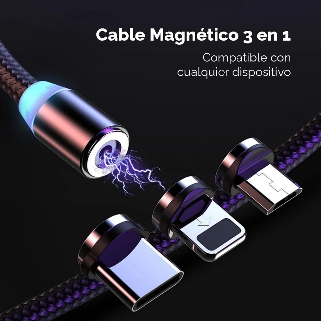 Cable Magnético LED Usb-C MicroUSB Lightning IPhone Cargador Reforzado ...