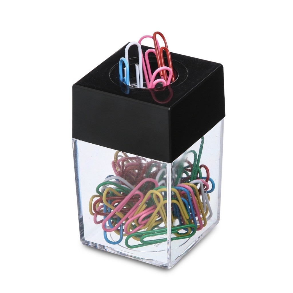Porta Clips Bote Dispensador para Escritorio Clips de Colores Incluidos