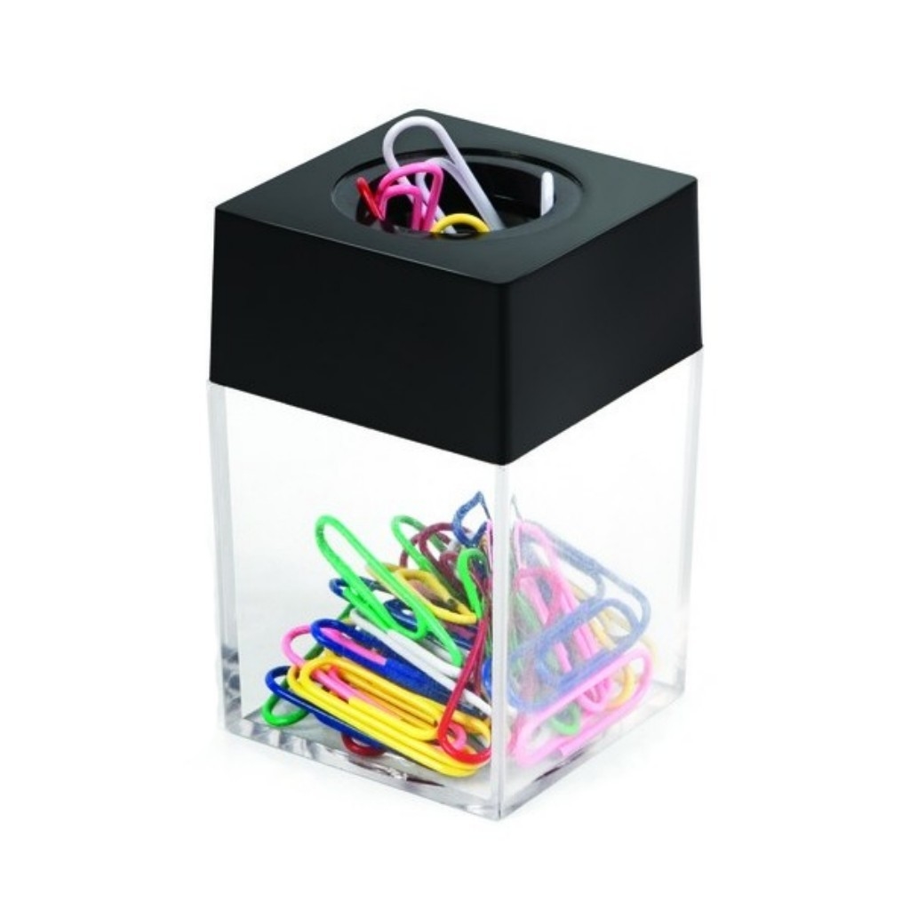 Porta Clips Bote Dispensador para Escritorio Clips de Colores Incluidos