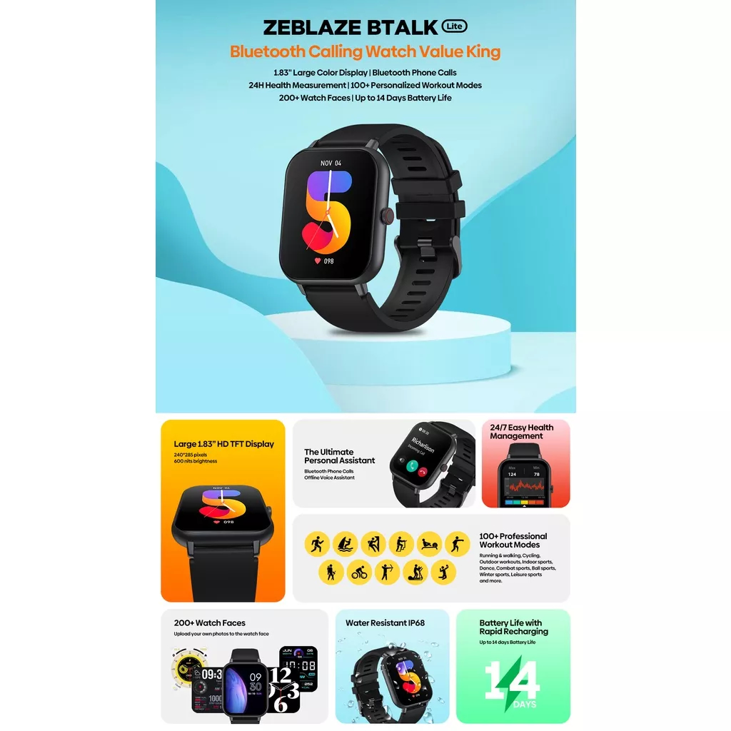 ️ SMARTWATCH ZEBLAZE BTALK LITE BLACK