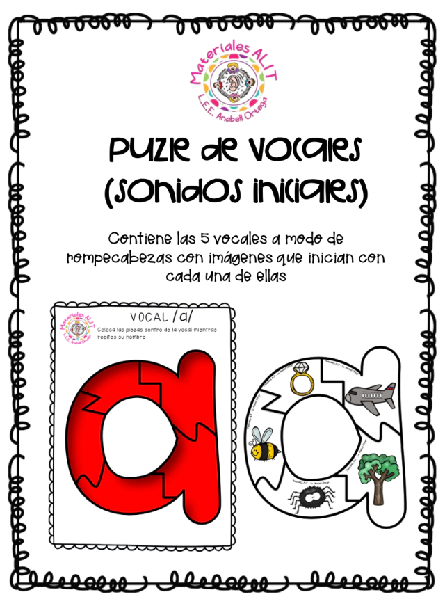 Puzzle de Vocales - sonidos iniciales - MaterialesALIT