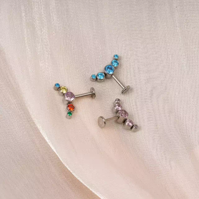 Piercing Titânio Labret Lateral com Zirconias Cores