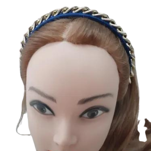 Tiara Veludo Corrente Dourada Larga