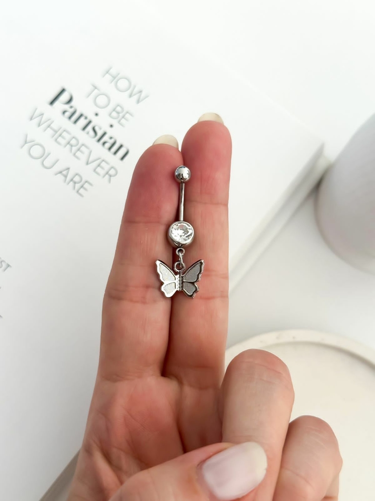 PIERCING OMBLIGO MARIPOSA QA664 - Acero Blanco