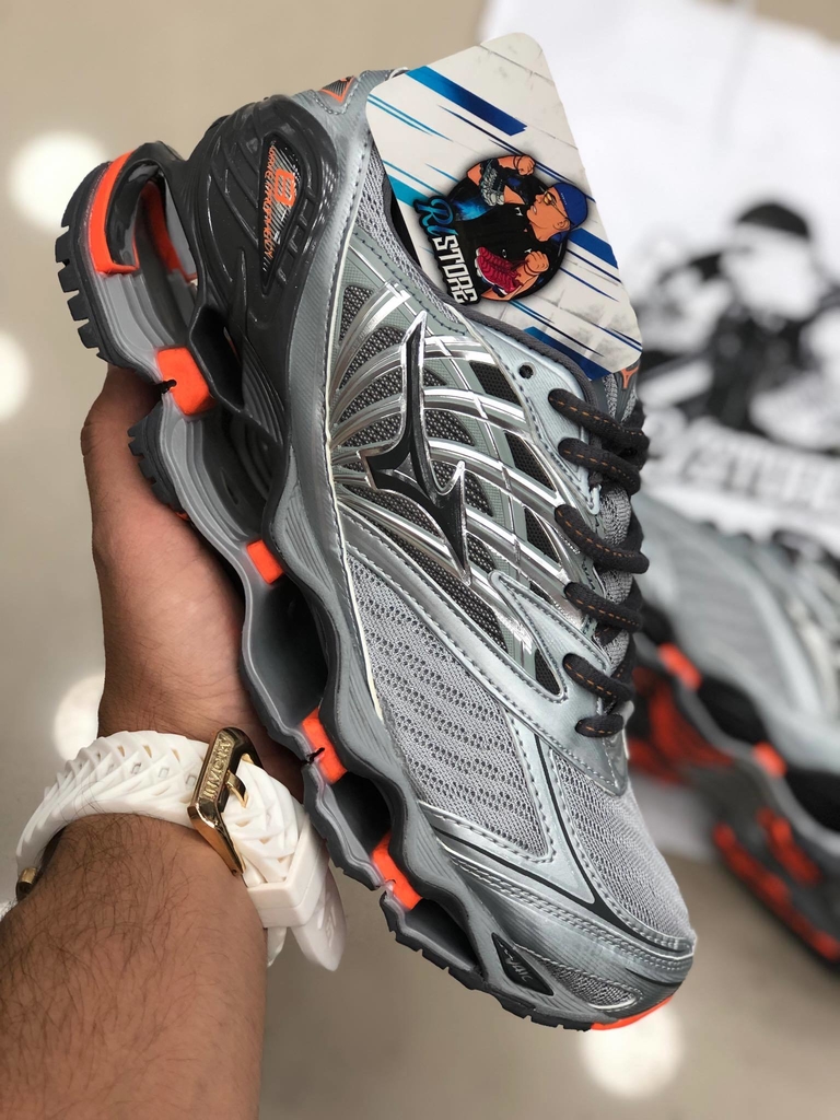 MIZUNO WAVE PROPHECY 8 - CINZA E LARANJA - PRO 8