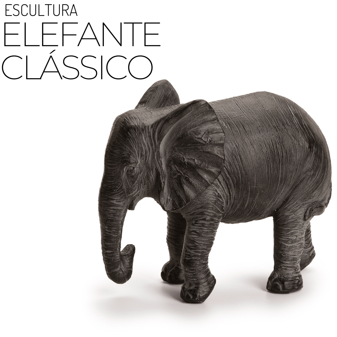 Escultura Elefante Decorativo Clássico Preto em Resina