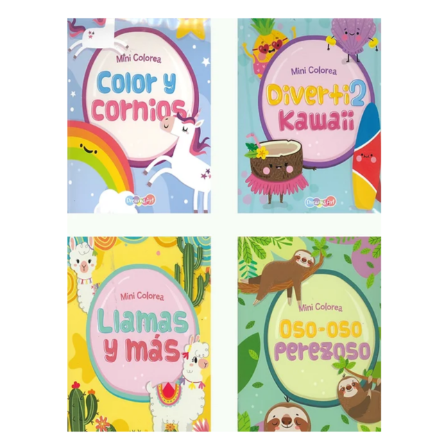 Set de 4 mini libros para colorear llamas y más.