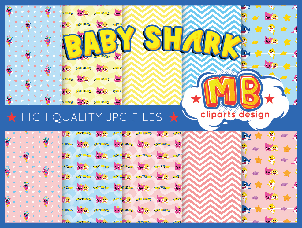 Baby Shark Digital Paper - Seamless pattern & free PNG Clipart included
