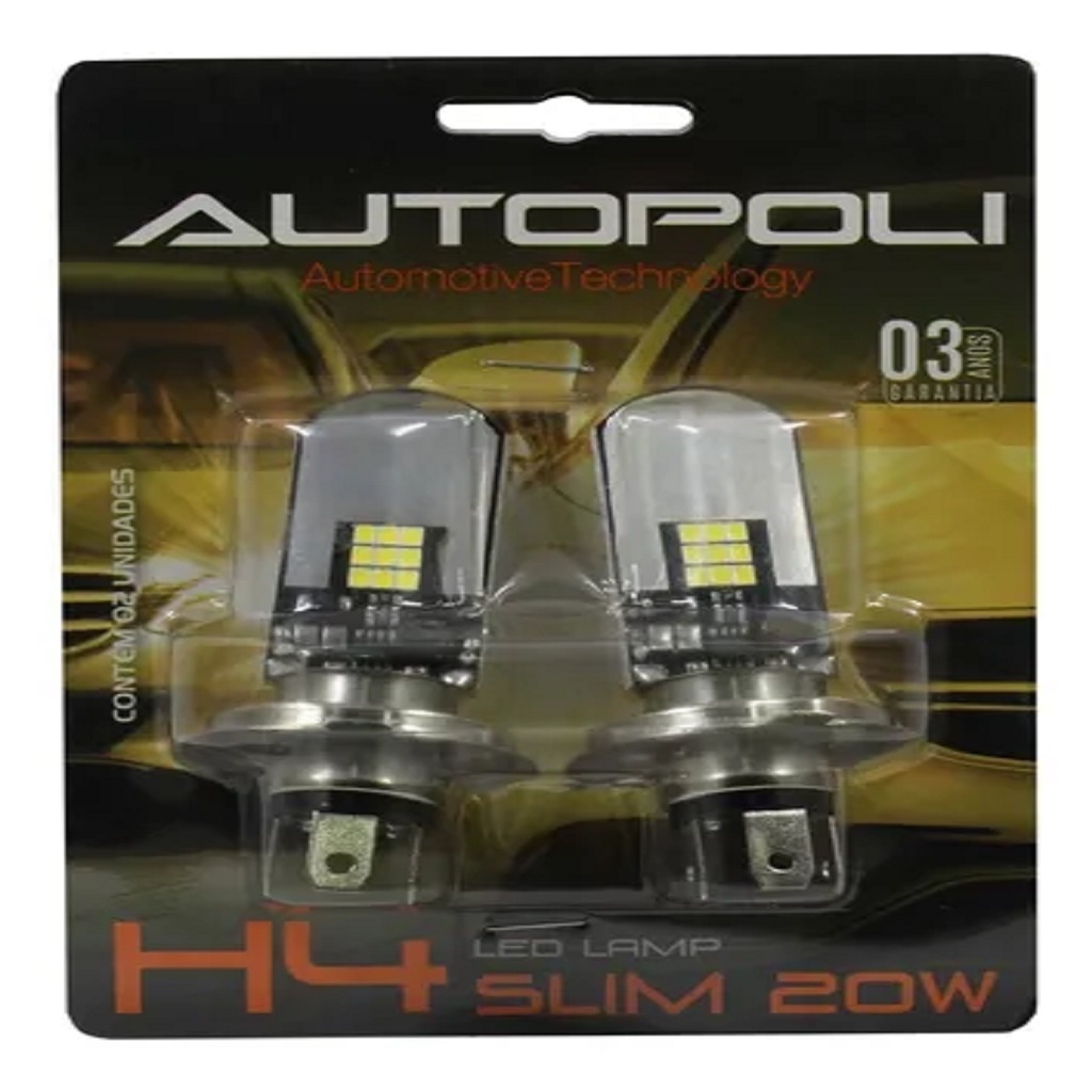 Kit Lâmpada Led H4 Slim 20W Autopoli