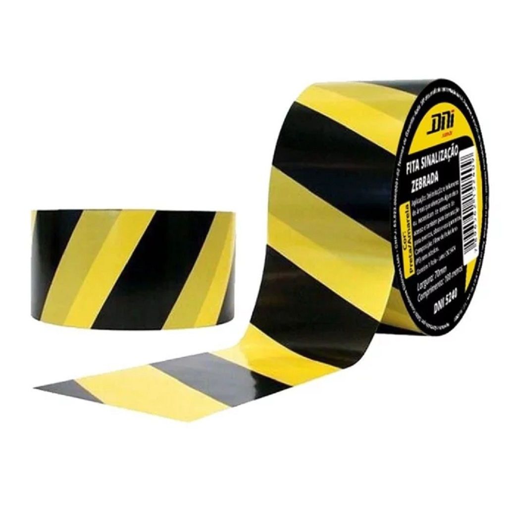 Fita de Sinalização Zebrada Amarela Preta 100m x 70mm DNI5240