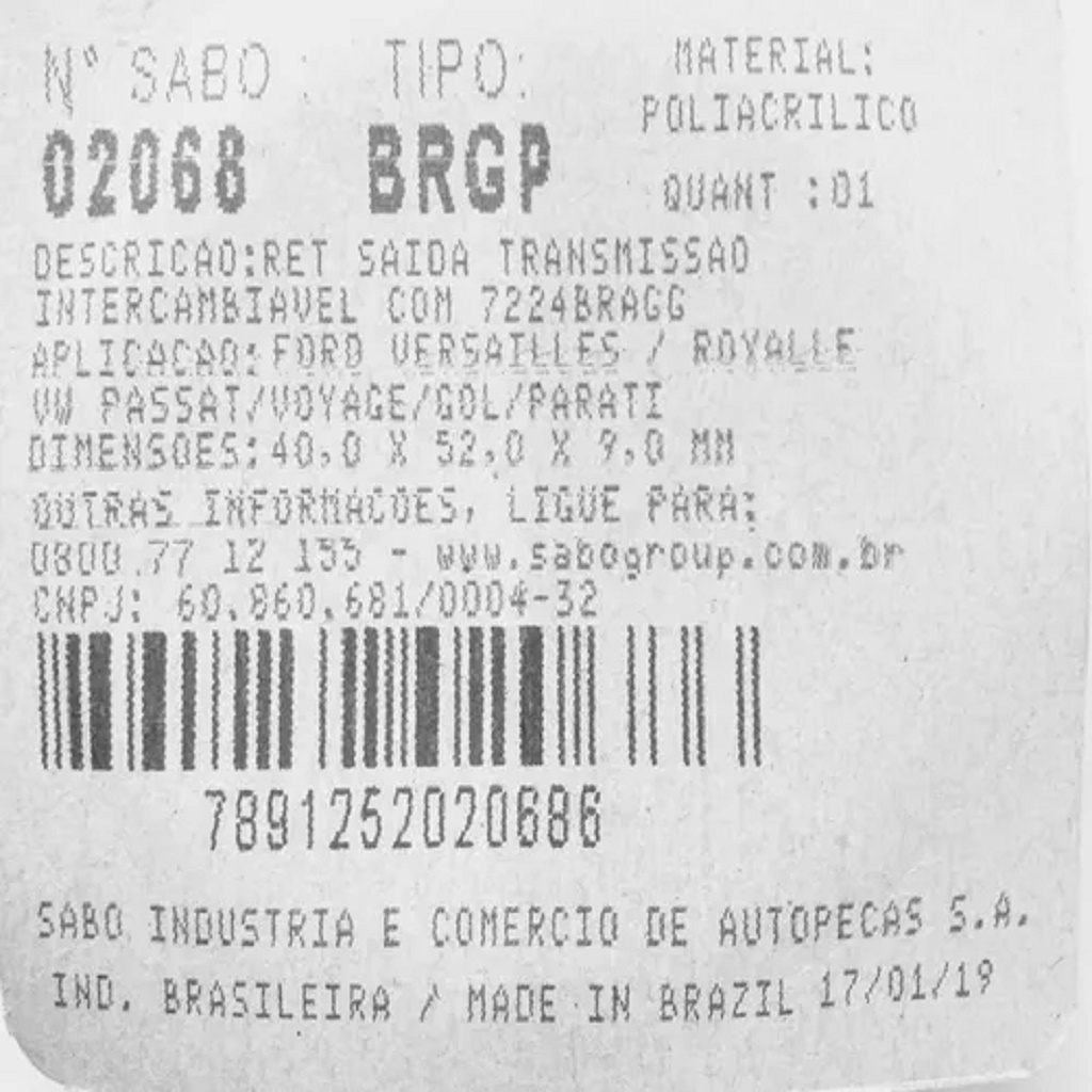 Retentor Lateral do Cambio Vw Sabo 02068