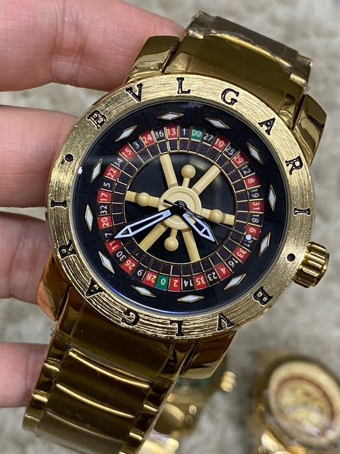 Relógio Cassino Roleta Masculino Aço Dourado