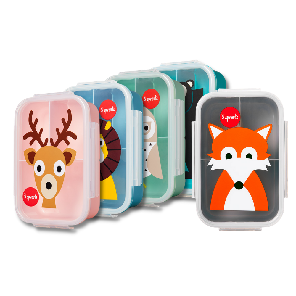 tupper contenedor bento con divisiones zorrito llama león 3sprouts